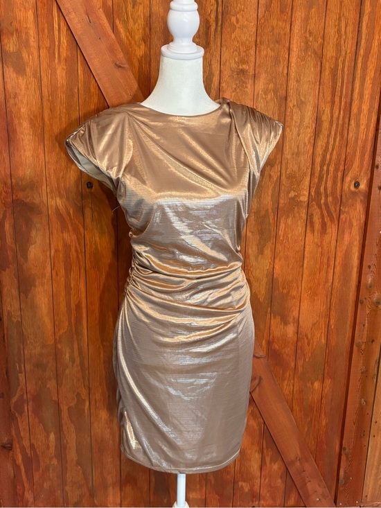 SHEIN | Dresses | Shein Metallic Gold Ruched Mini Dress | Poshmark